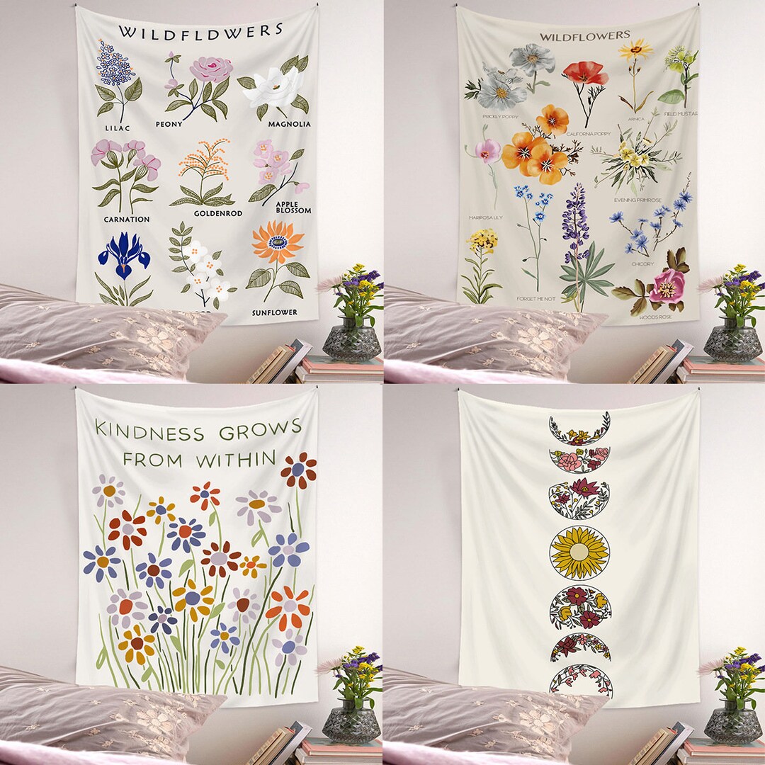 Wild Flower Plant Tapestry Tarot Vintage Floral Tapestry Mystic ...