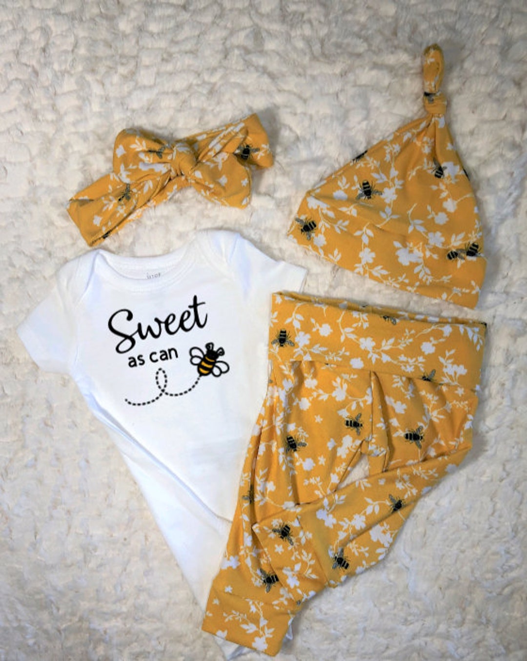 Bee Baby Girl Outfit, Honey, Sweet as Can Bee, Welcome, Newborn, Coming ...