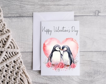 Penguin Valentines Card / Personalised Romantic Valentine's Day Card ...