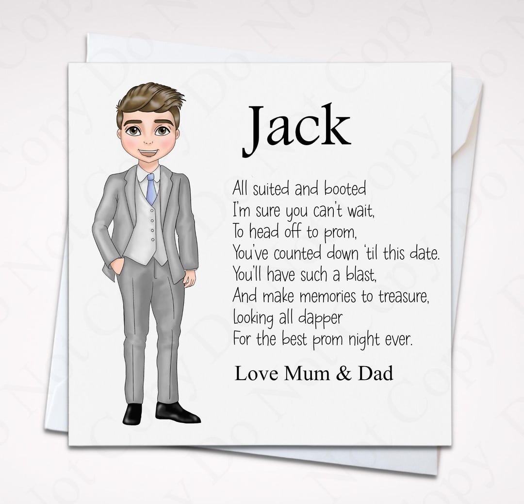 Personalised Male Prom Card With Poem, Customisable Character - Etsy