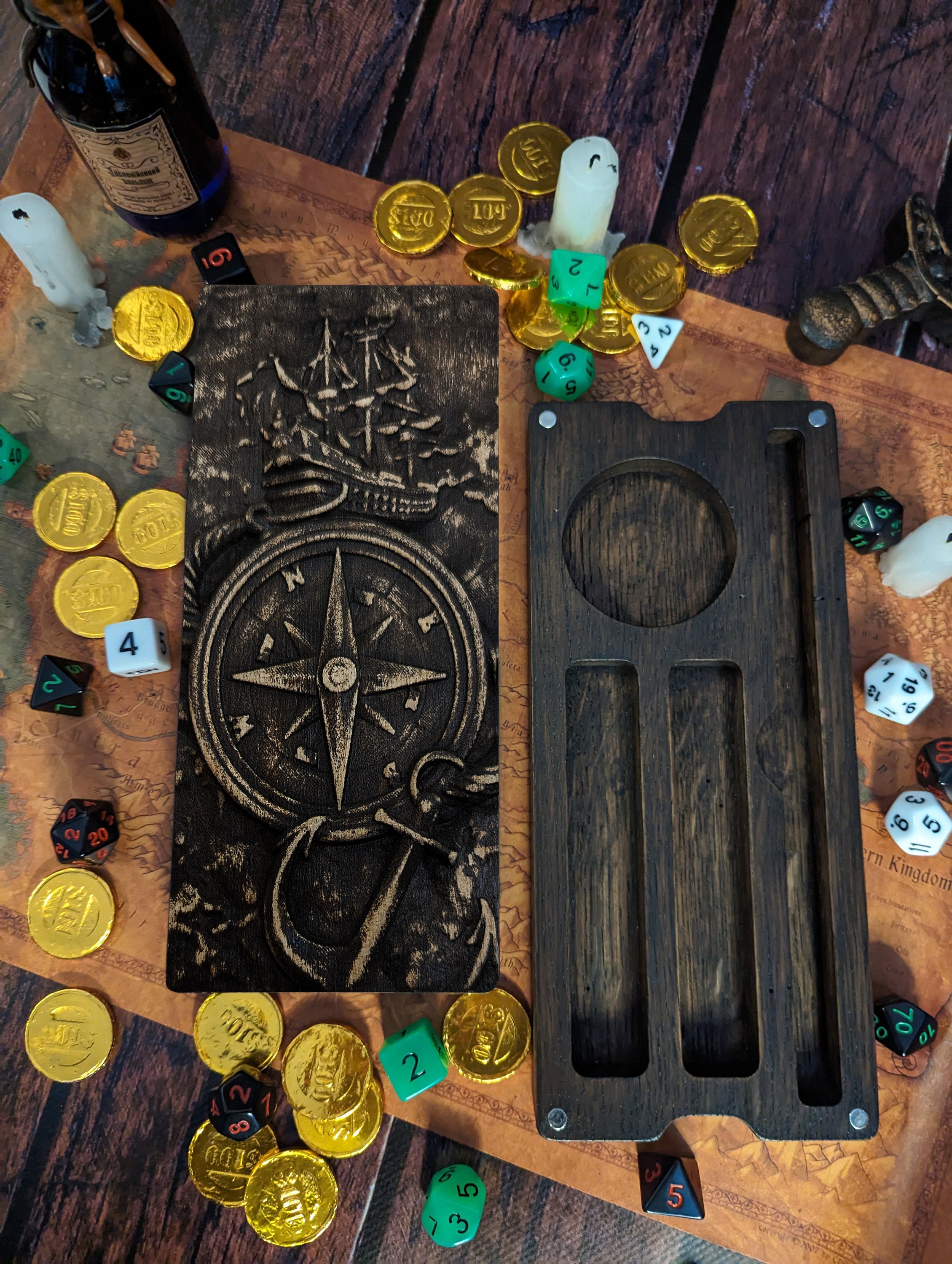 Dice Tray Ship and Сompass Dnd Birthday Gift Dice Storage Dnd - Etsy