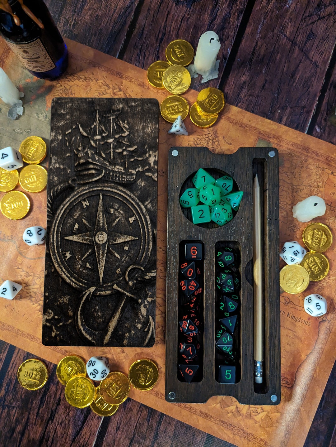 Dice Tray Ship and Сompass Dnd Birthday Gift Dice Storage Dnd - Etsy
