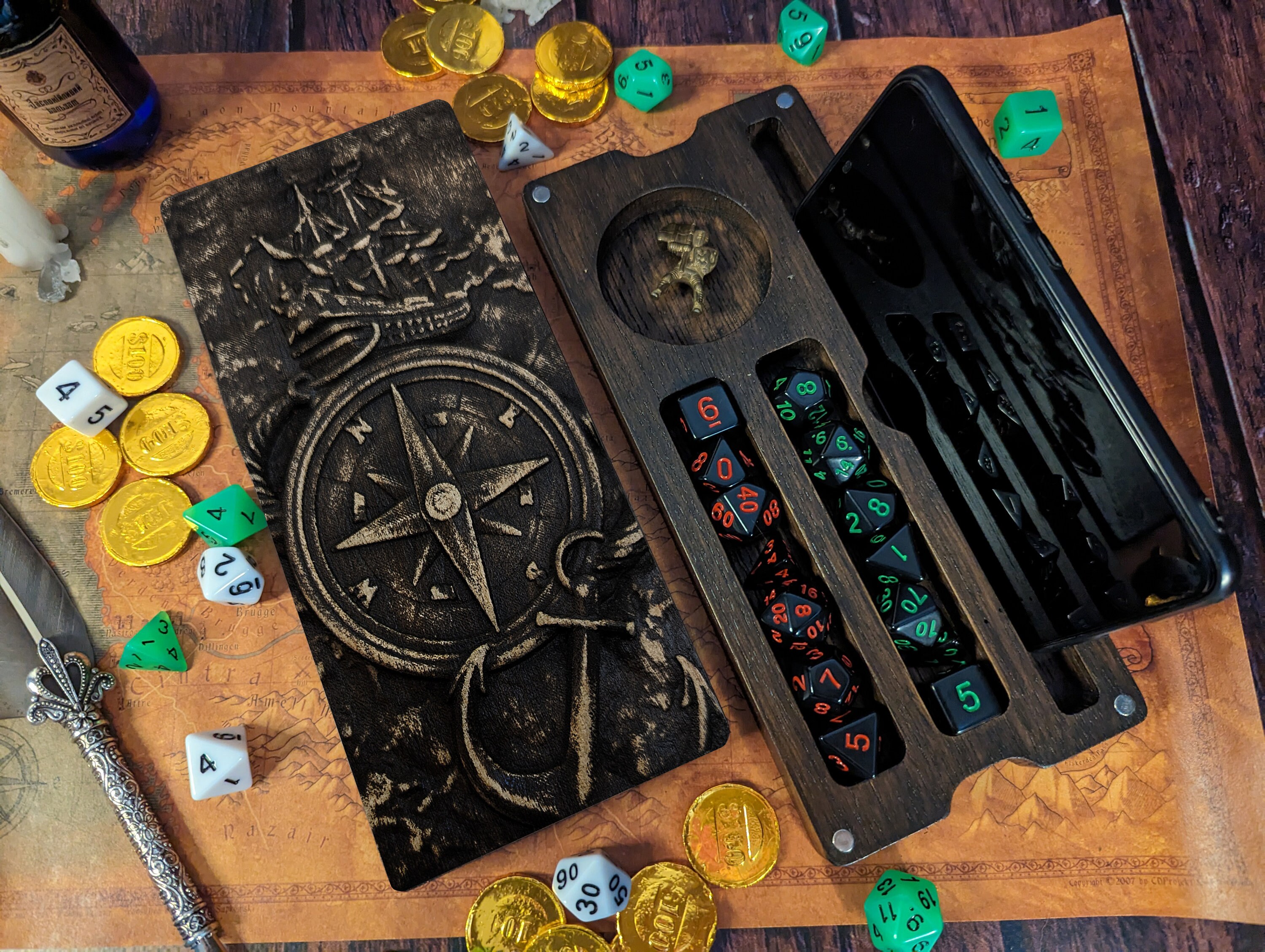 Dice Tray Ship and Сompass Dnd Birthday Gift Dice Storage Dnd - Etsy