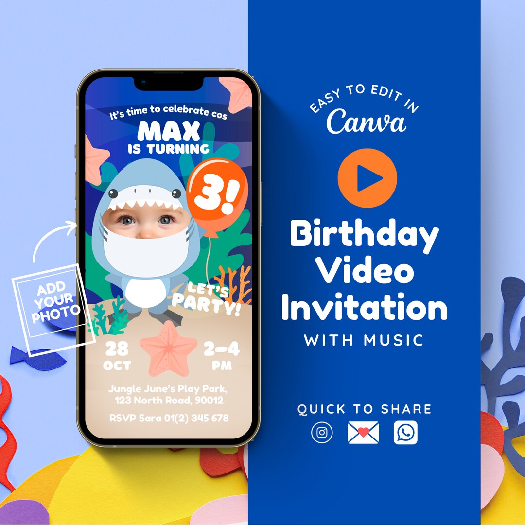 Video Invitation for Kids Birthday Party Invite for Kids Editable ...