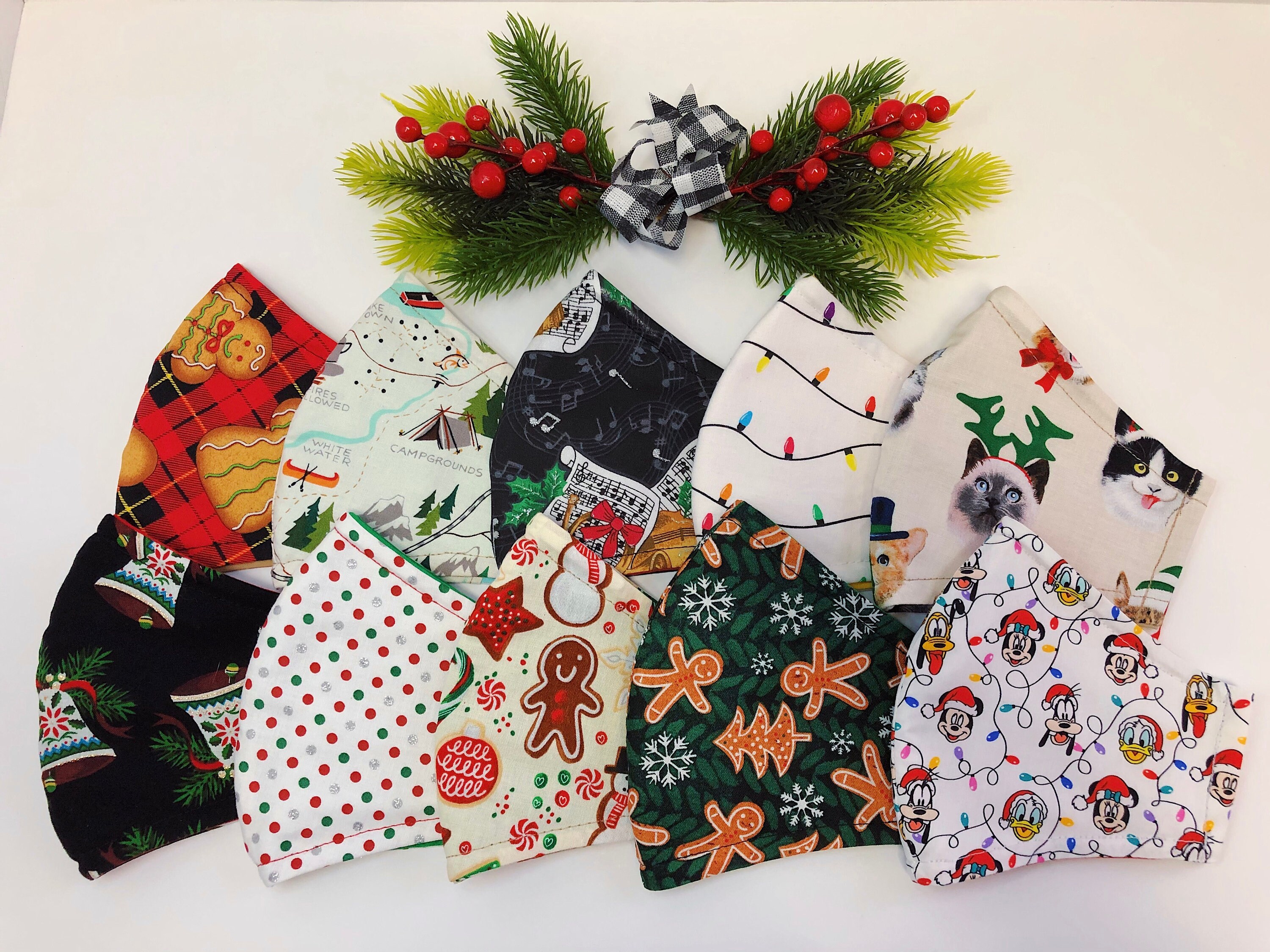 Christmas Collection 2: Print Fabric Cotton Face Masks + Adjustable Ear ...