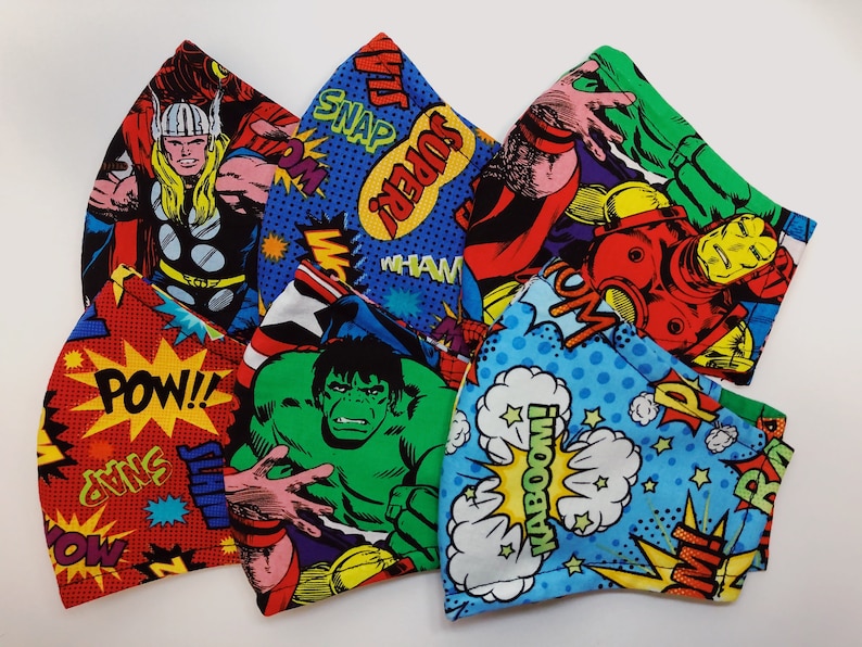 Superhero Collection: Print Fabric Cotton Face Masks, 3triple Layer ...