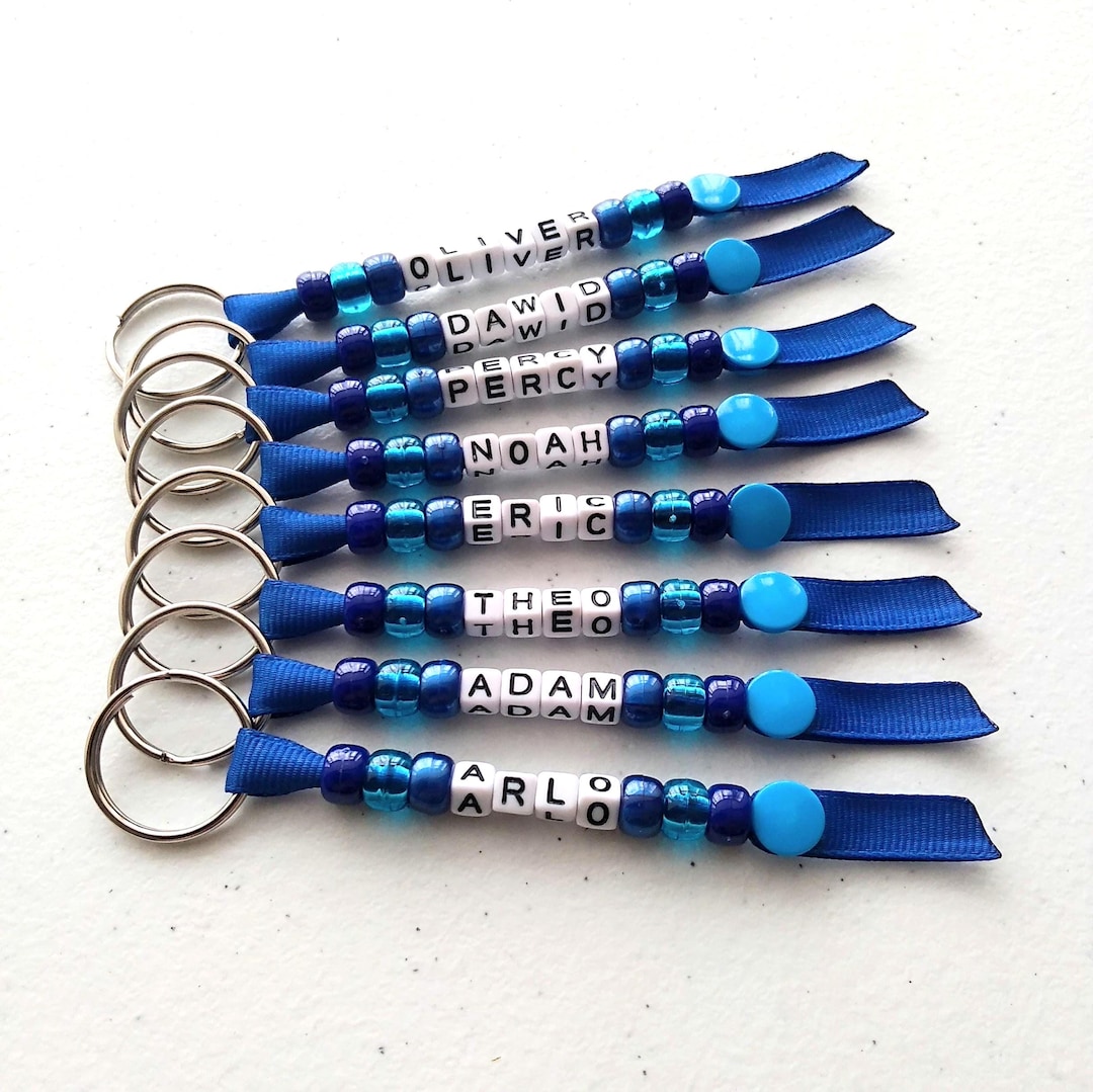 Personalised Beaded Blue Keyring, Handmade Keychain, End of Term ...