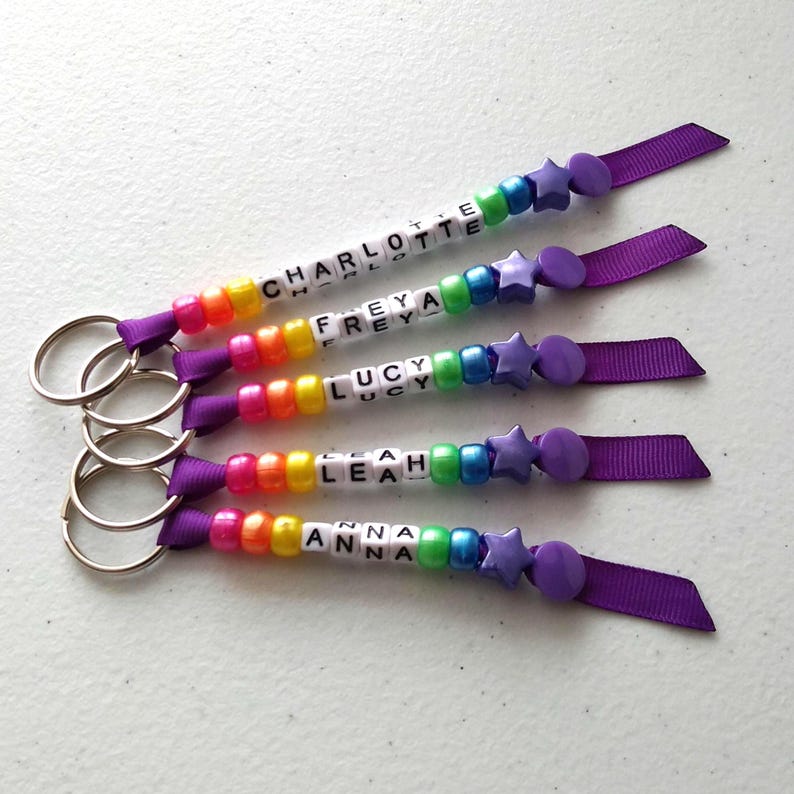 Personalised Purple Keychain, Book Bag Name Tag, Lunch Bag Name Label ...