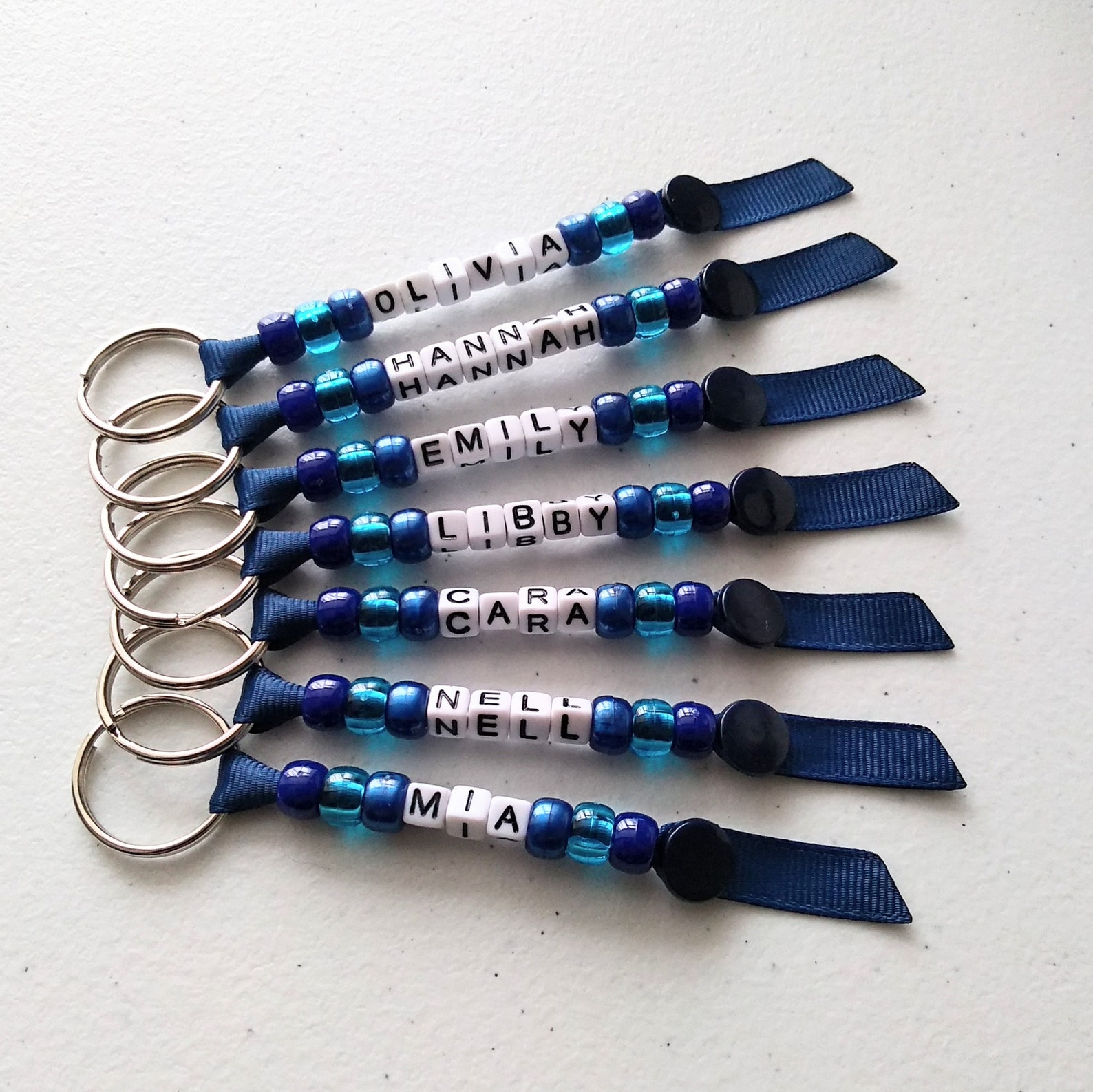 Personalised Beaded Blue Keyring, Handmade Keychain, End of Term ...