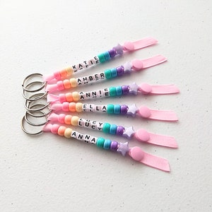Pastel Multi Coloured Keychain, Personalised Beaded Keyring, Handmade ...