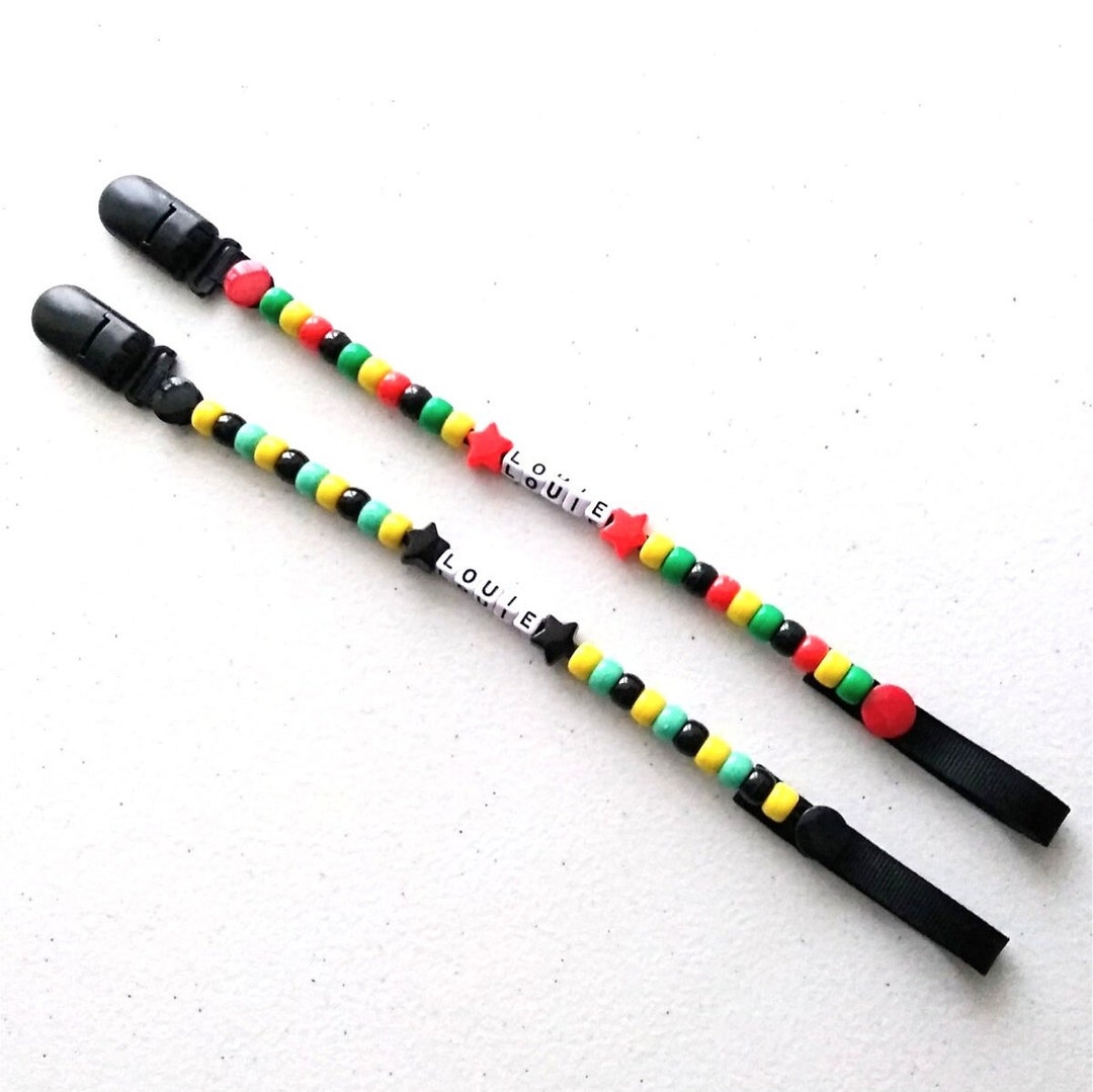 Personalised Reggae Rasta Dummy Clip: Beaded Pacifier Chain, Baby Gift ...