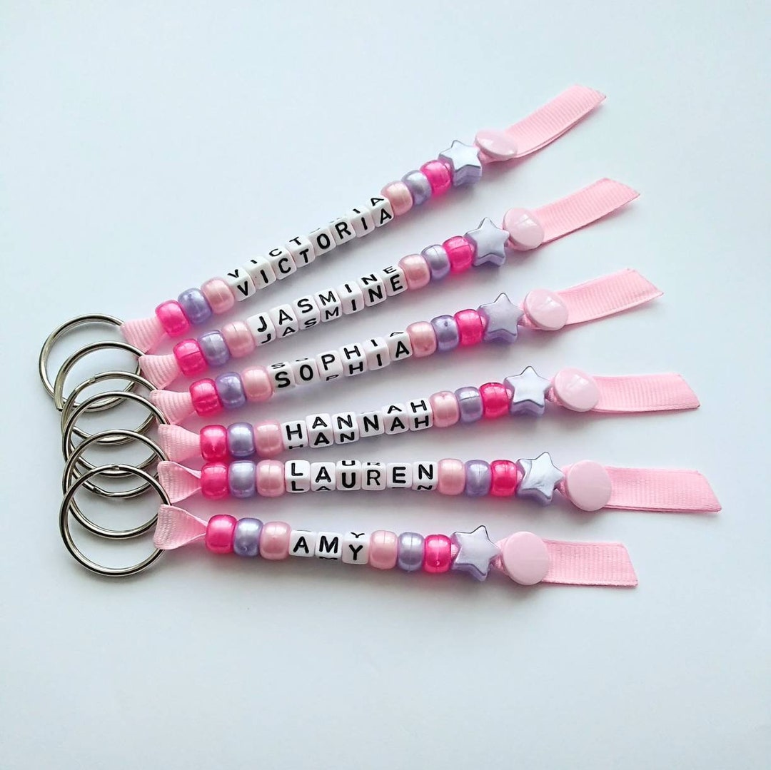 Personalised Beaded Keychain: Princess Theme Bag Tag, Lilac & Pink ...