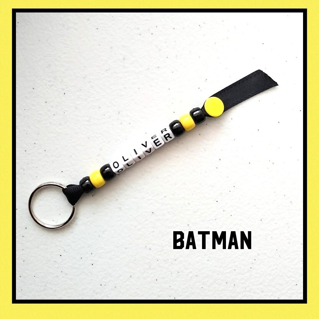 BATMAN Themed Personalised Beaded Keyring, Handmade Keychain ...
