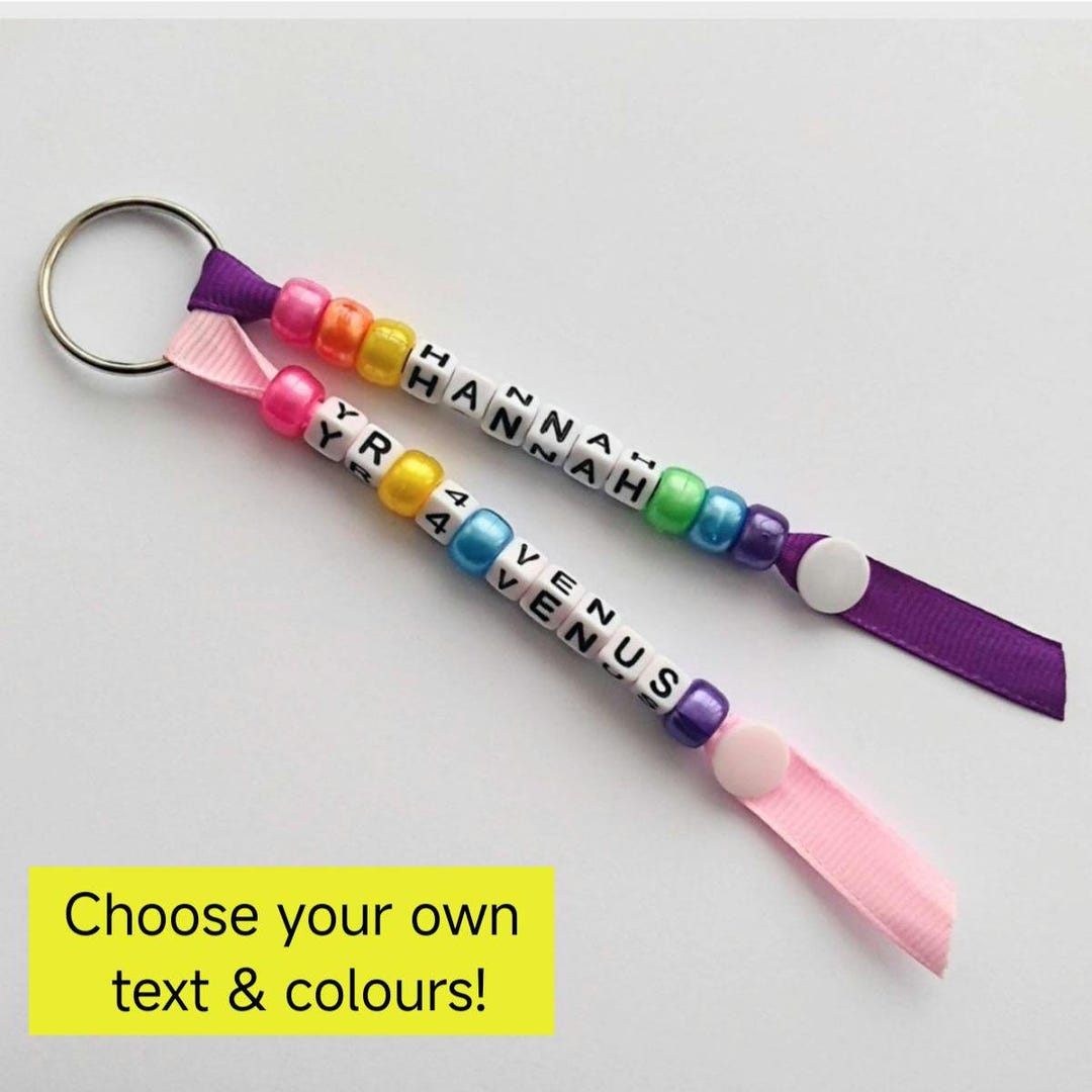 Back to School, Personalised DOUBLE Keychain, Handmade Beaded Keyring ...