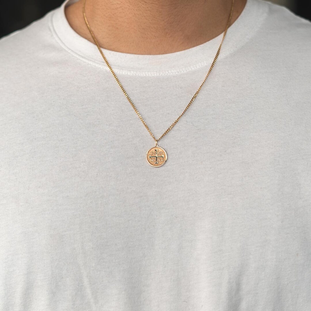 Men's Greek Cross Disc Necklace - Etsy
