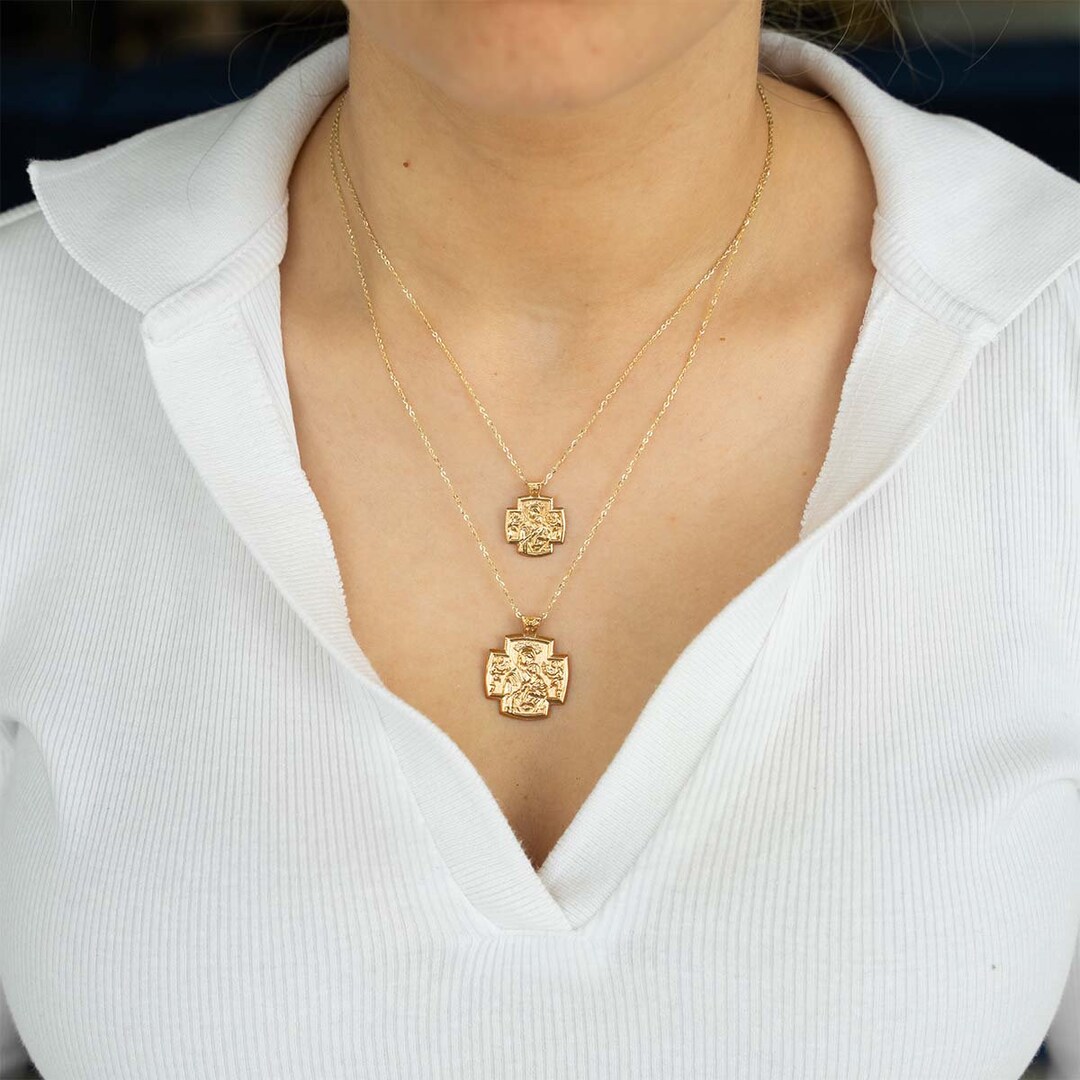 Virgin Mary & Jesus Two-sided Cross Necklace - Etsy