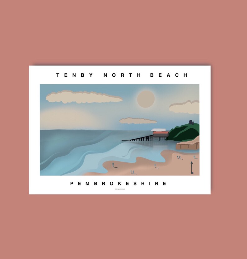 Tenby Beach Pembrokeshire Surf Print Wales Beach Coastal Illustration ...