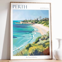 Perth Skyline Travel Illustration Print Perth Australia Poster Wall Art ...