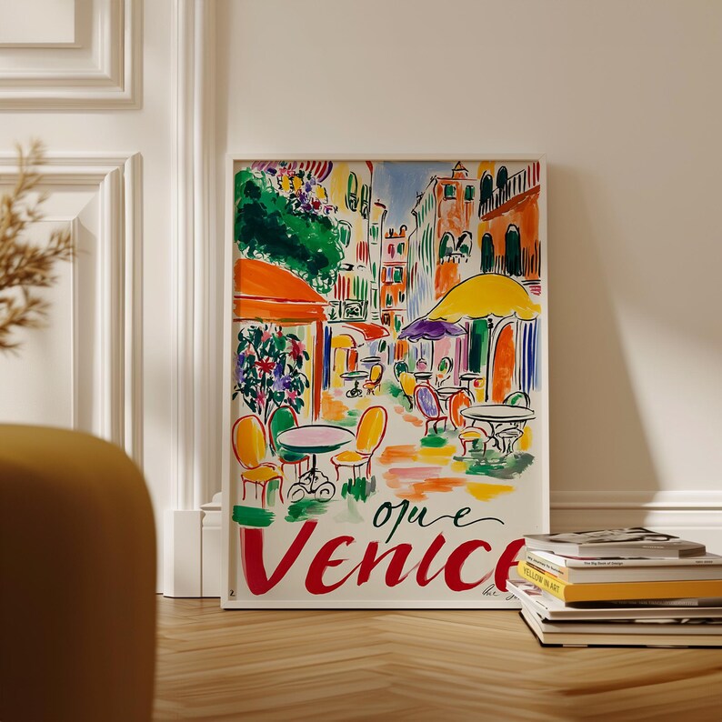 Venice Café Poster | Colourful Italian Travel Print | Vibrant ...