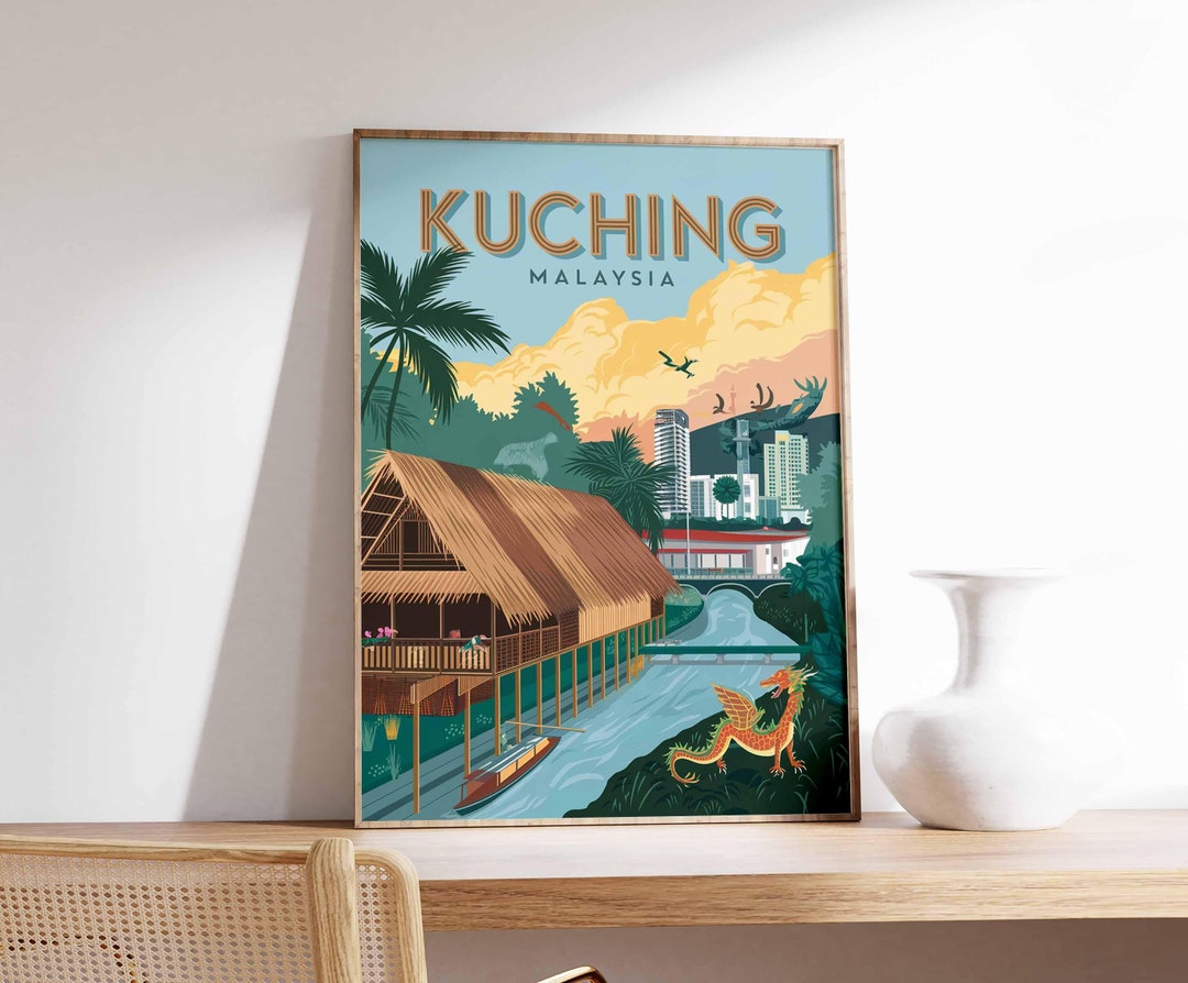 Kuching Island Print, Southeast Asia Poster, Malaysia Travel Poster ...