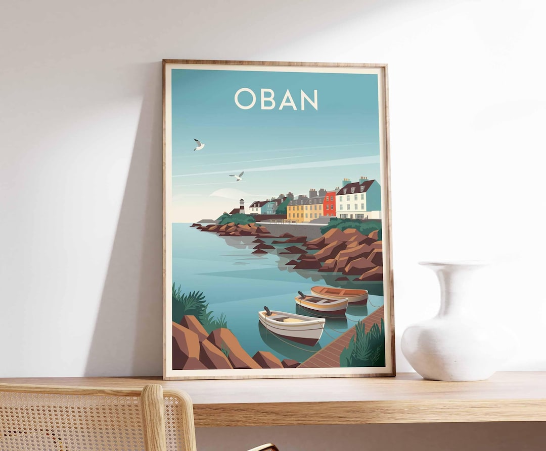 Oban Print, Coastal Travel Poster, Scotland Travel Print, Coastal Wall ...
