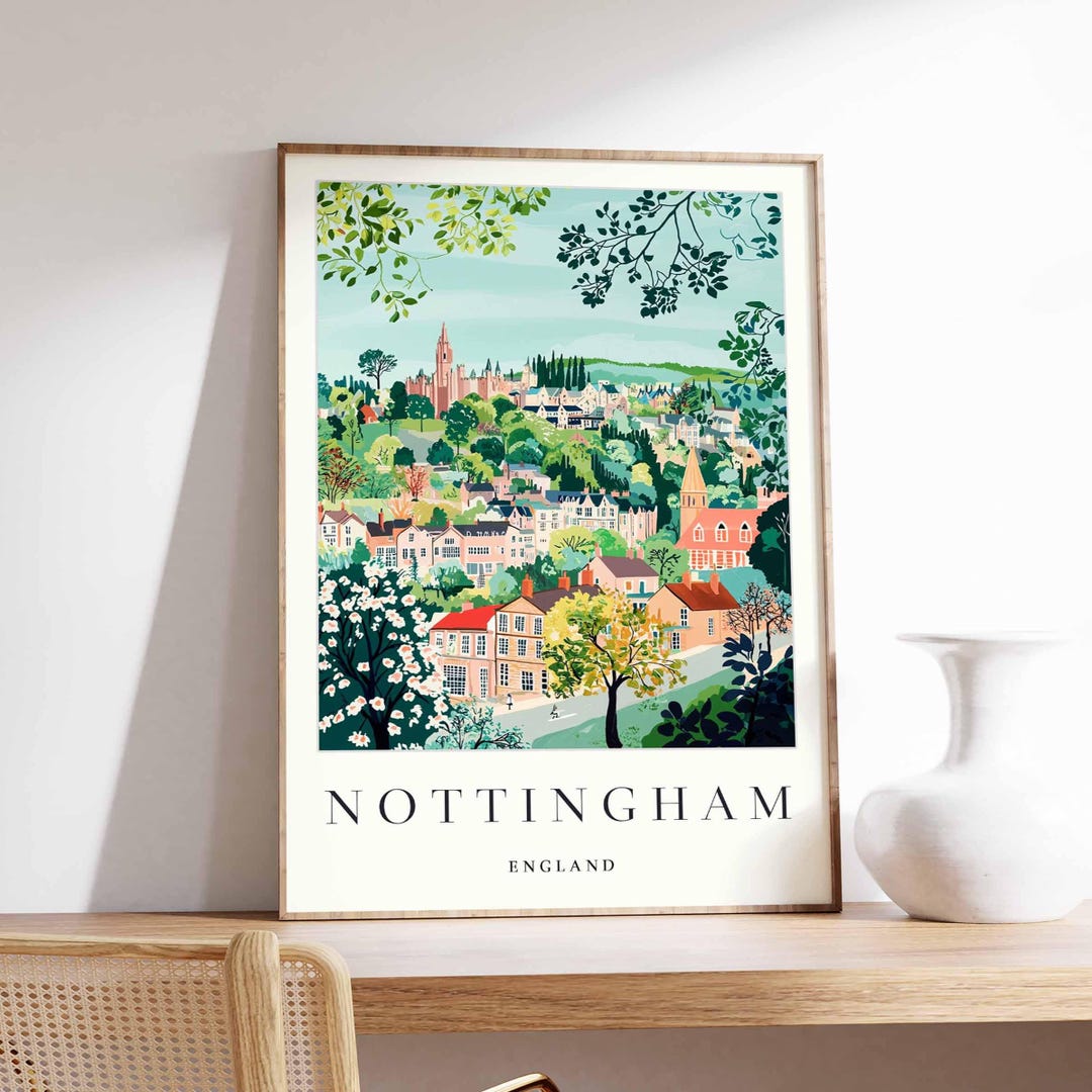 Nottingham Travel Poster: Vintage England City Print - Etsy