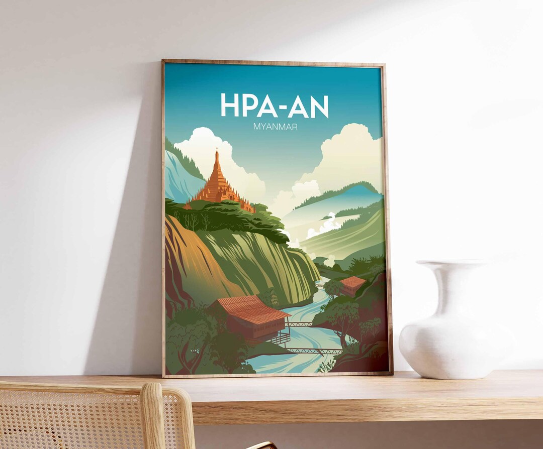 Hpa-an Print, Southeast Asia Poster, Myanmar Travel Poster, Travel Wall ...