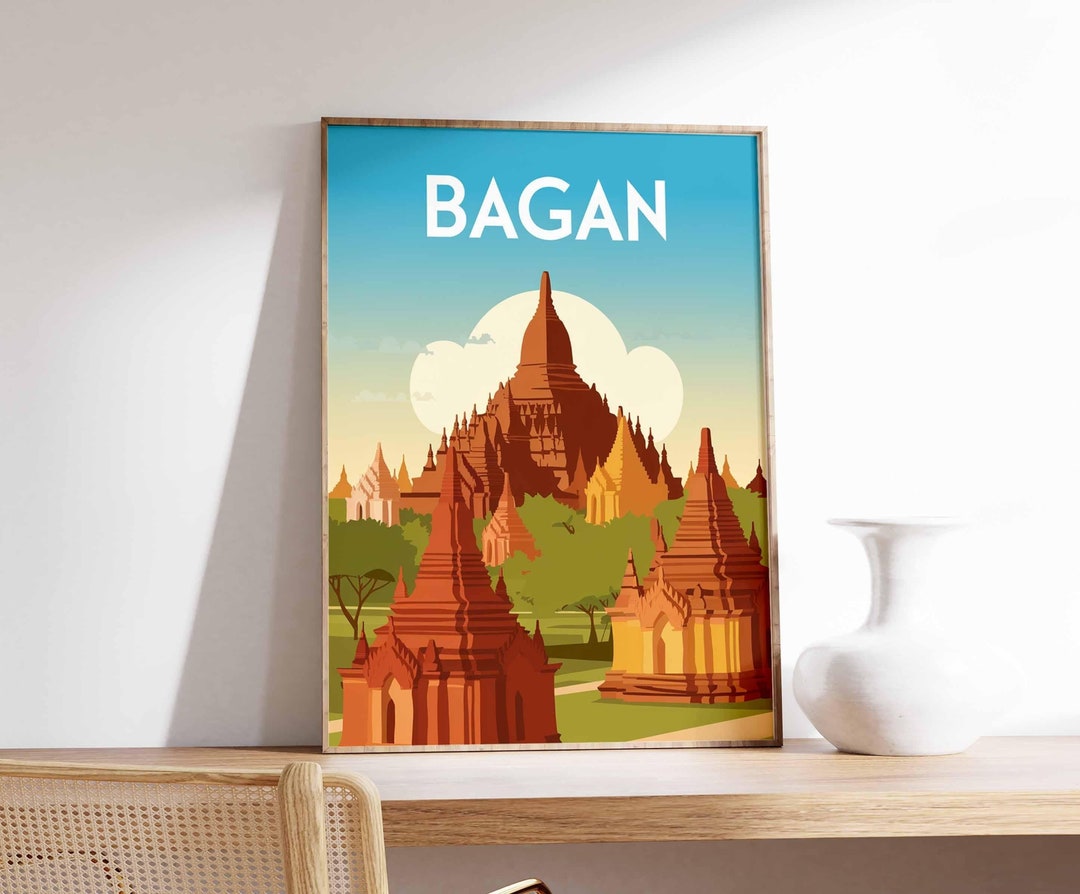 Bagan Print, Southeast Asia Poster, Myanmar Travel Poster, Travel Wall ...