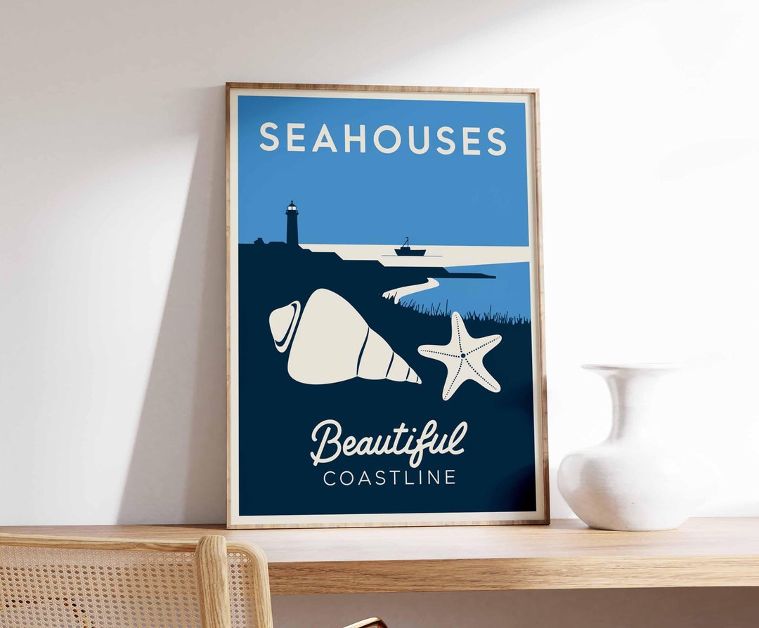 Seahouses Print, Coastal Travel Poster, Northumberland Travel Print ...