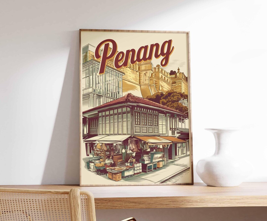 Penang Print, Southeast Asia Poster, Malaysia Travel Poster, Travel ...