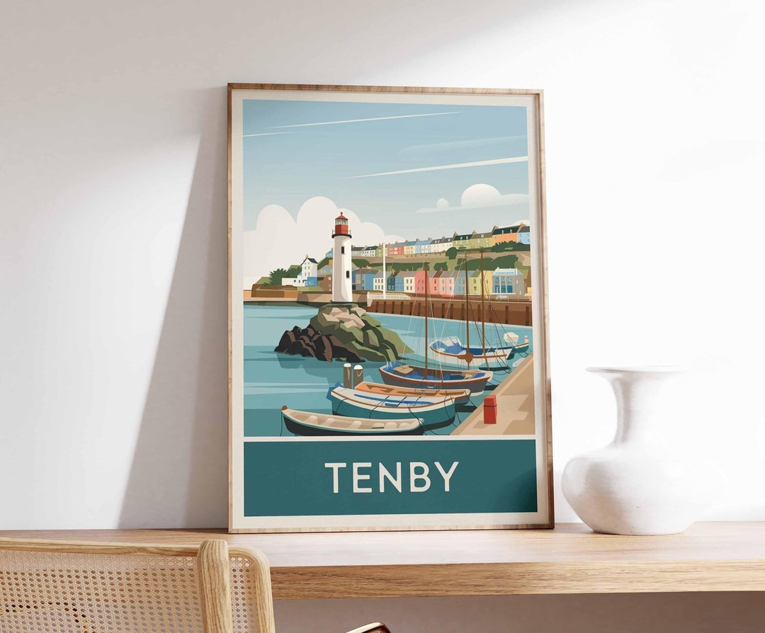 Tenby Print, Coastal Travel Poster, Wales Travel Print, Coastal Wall ...