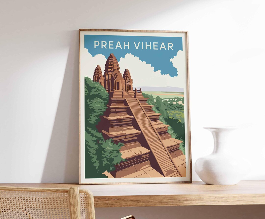 Preah Vihear Print, Southeast Asia Poster, Cambodia Travel Poster ...