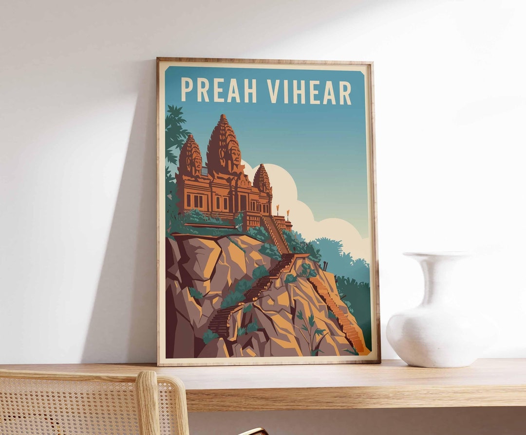 Preah Vihear Print, Southeast Asia Poster, Cambodia Travel Poster ...