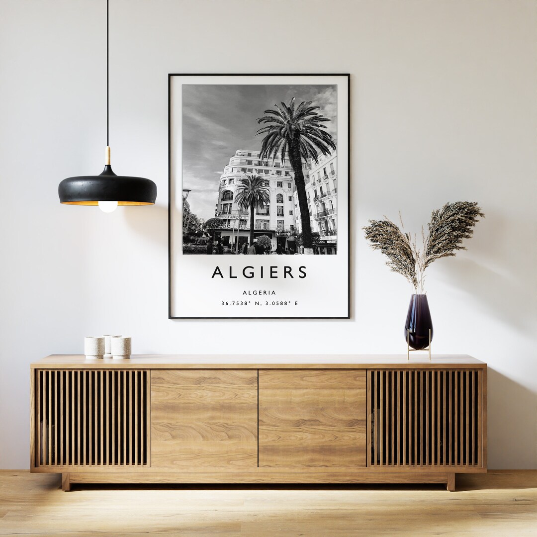 Algiers Travel Print, Algiers Travel Poster, Algeria Travel Print, Black and White Travel Poster ...