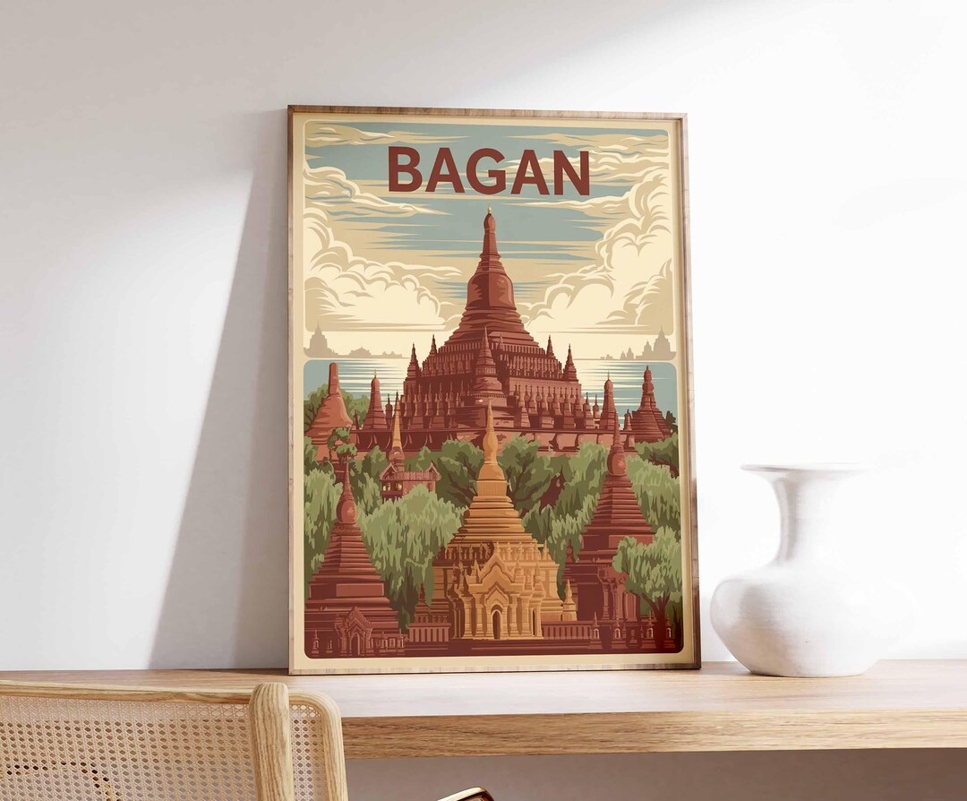 Bagan Print, Southeast Asia Poster, Myanmar Travel Poster, Travel Wall ...