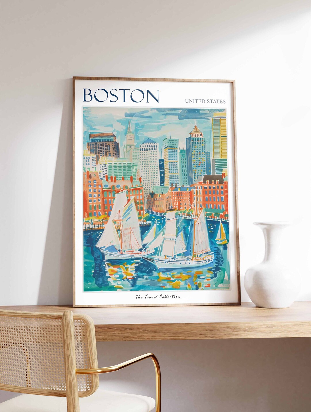 Boston Travel Poster: Historic Cityscape & Harbor Art Print - Etsy