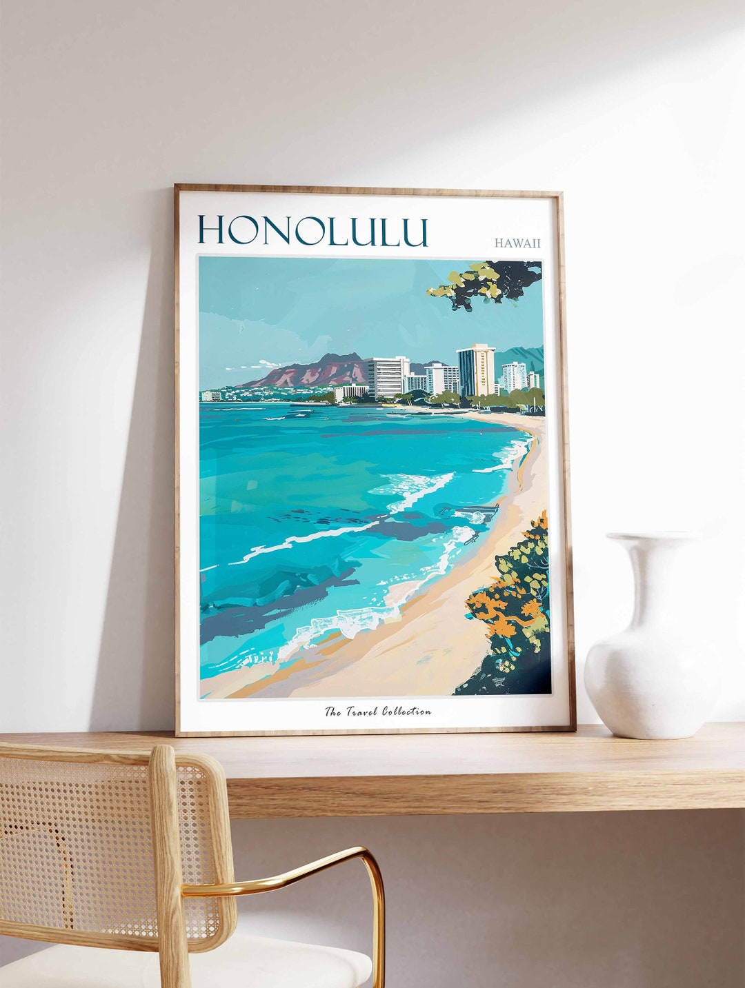 Honolulu Poster, Honolulu Travel Print, Hawaii Travel Poster, Coastal ...