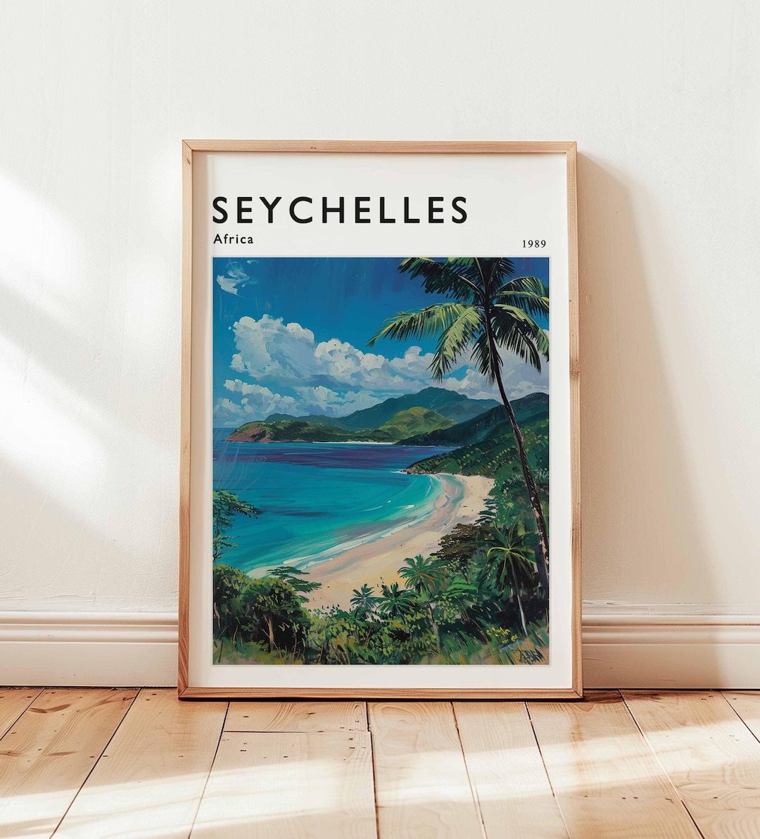 Seychelles Travel Poster: Africa Beach Print, Indian Ocean Wall Art ...