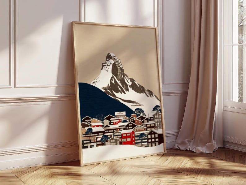 Matterhorn Mountain Poster | Zermatt Village Snow Scene Art ...