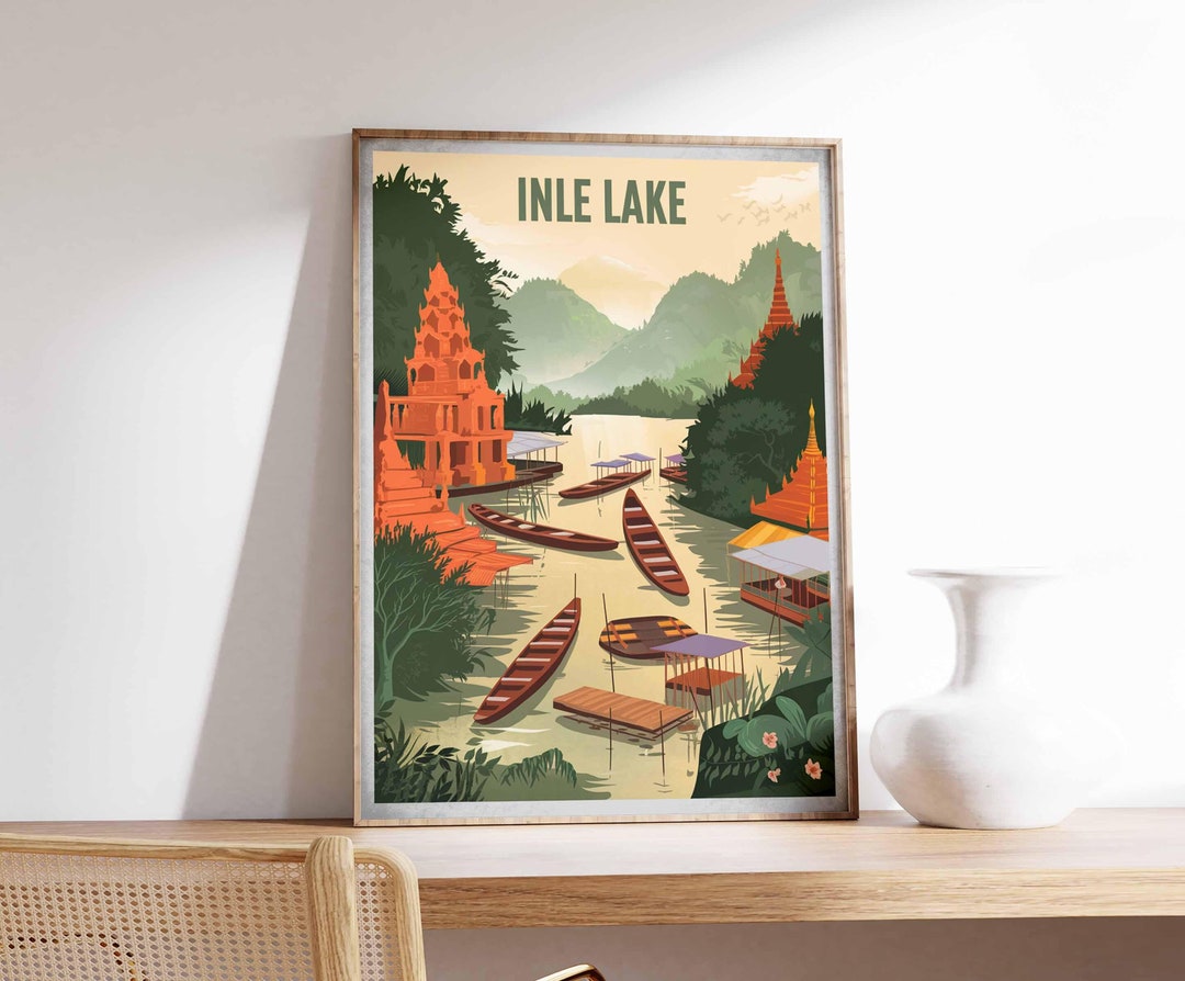 Inle Lake Print, Southeast Asia Poster, Myanmar Travel Poster, Travel ...