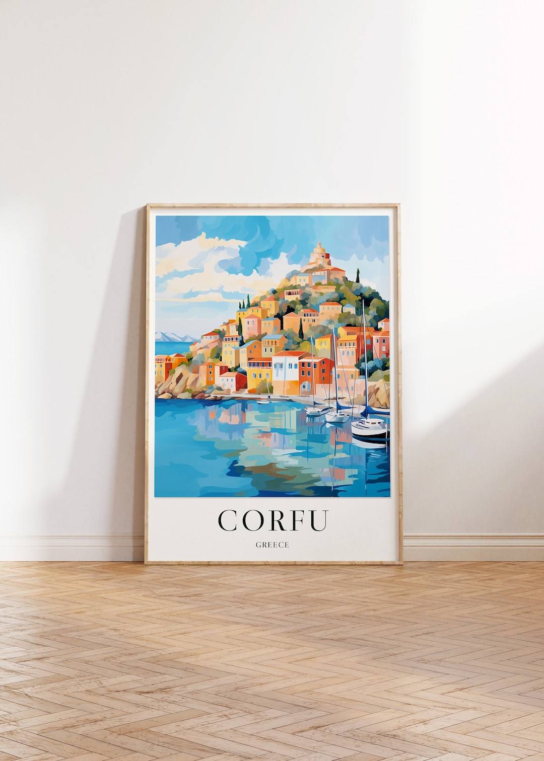 Corfu Travel Print, Greece Travel Poster, Corfu Travel Art, Colourful ...