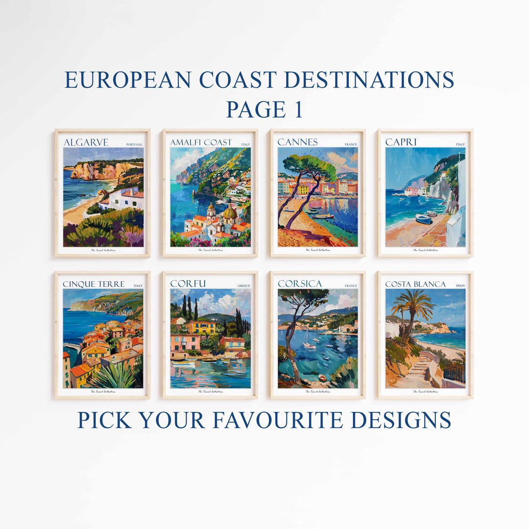 European Coast Travel Poster Sets, Italian Poster Sets, Costal Prints ...