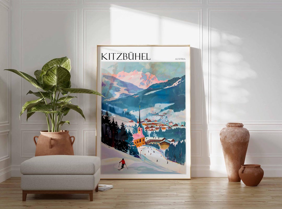 Kitzbühel Austria Poster | Ski Slope Village Mountain Landscape Print ...