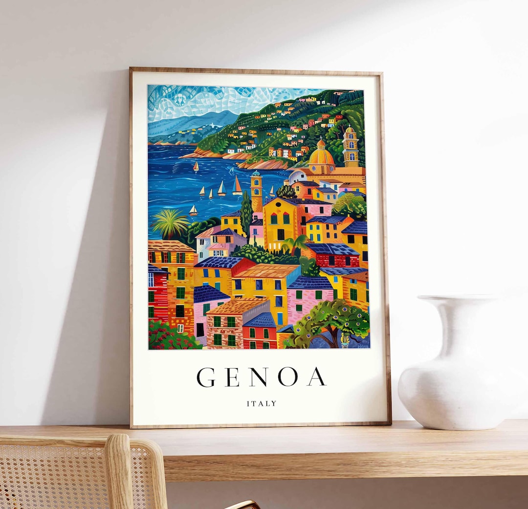 Genoa Poster, Italy Print, Genoa Wall Art, Travel Poster, City Print, Liguria Decor, Italian ...