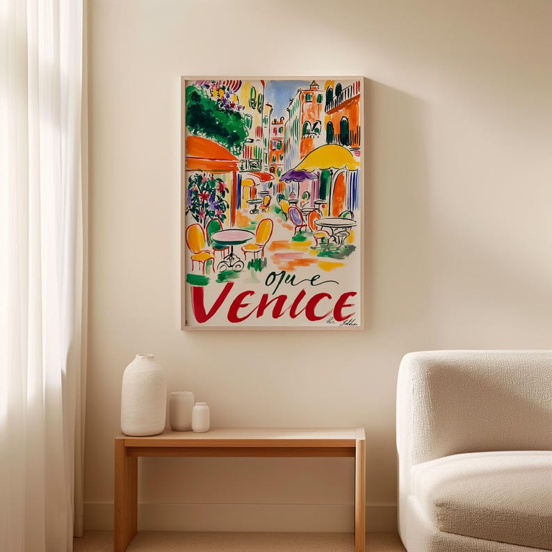 Venice Café Poster | Colourful Italian Travel Print | Vibrant ...