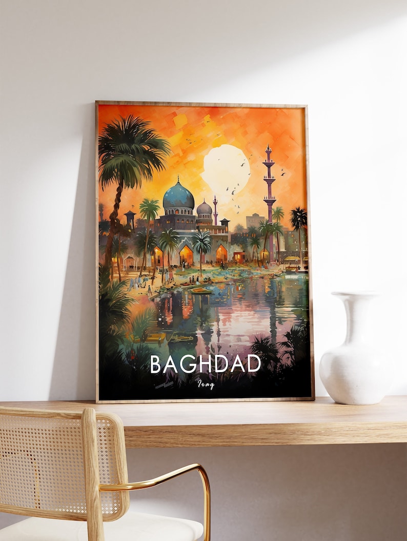 Baghdad Iraq Travel Poster: Islamic Floral Wall Art - Etsy UK