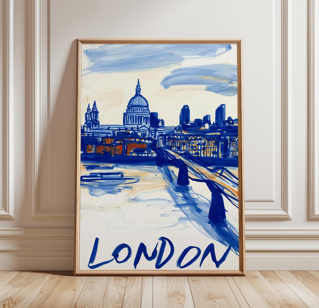 Blue London Skyline Poster | St Pauls Cathedral River Thames Print ...