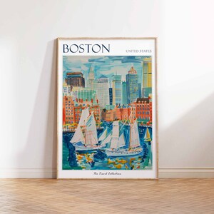 Boston Travel Poster: Historic Cityscape & Harbor Art Print - Etsy