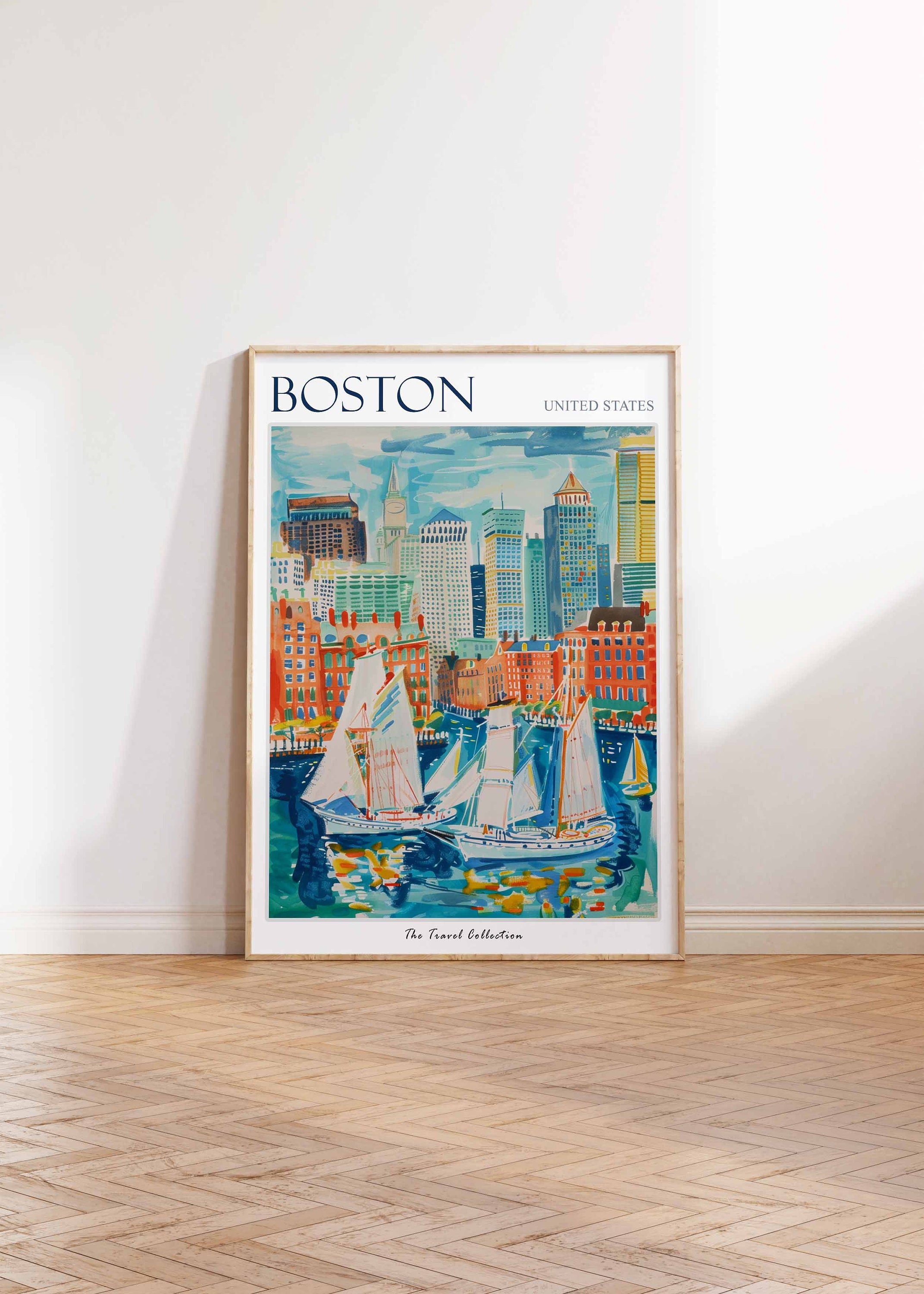 Boston Travel Poster: Historic Cityscape & Harbor Art Print - Etsy