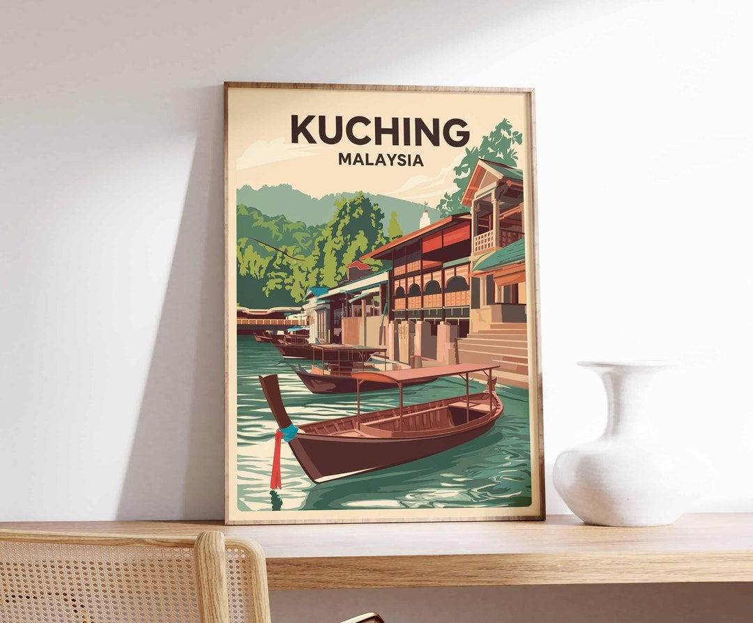 Kuching Island Print, Southeast Asia Poster, Malaysia Travel Poster ...